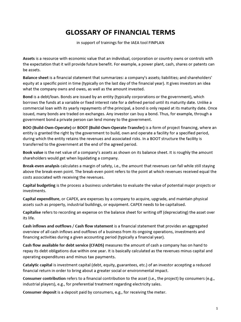 Glossary of Financial Terms | PDF | Debt | Equity (Finance)