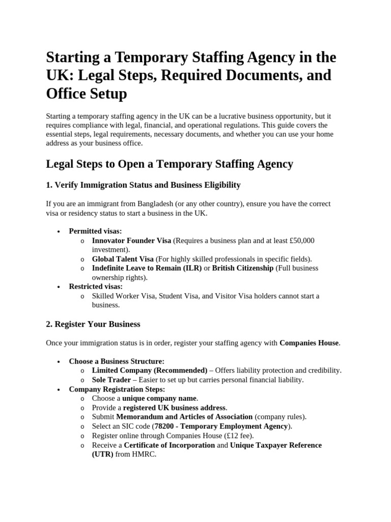 Starting A Temporary Staffing Agency in The UK | PDF | Travel Visa ...