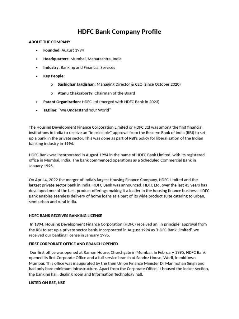 HDFC Bank Company Overview and Insights | PDF | Banks | Financial Services