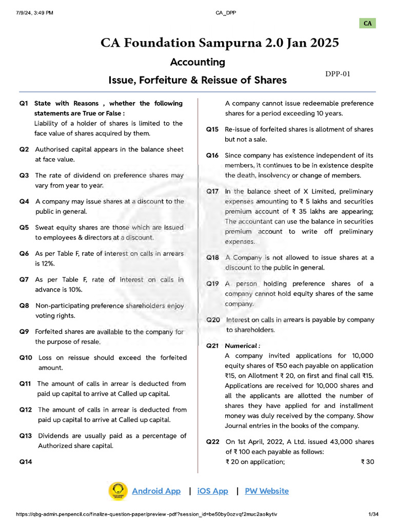 Issue, Forfeiture & Reissue - DPP 01 (Of Full Chapter) | PDF