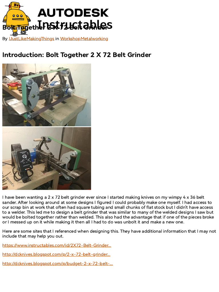 Build a Bolt-Together Belt Grinder | PDF | Drill | Mechanical Engineering