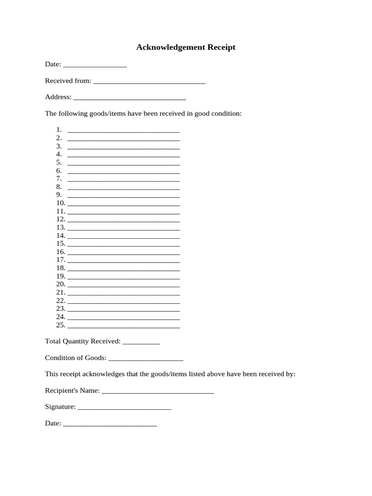 Acknowledgement Receipt For Recieving of Goods | PDF