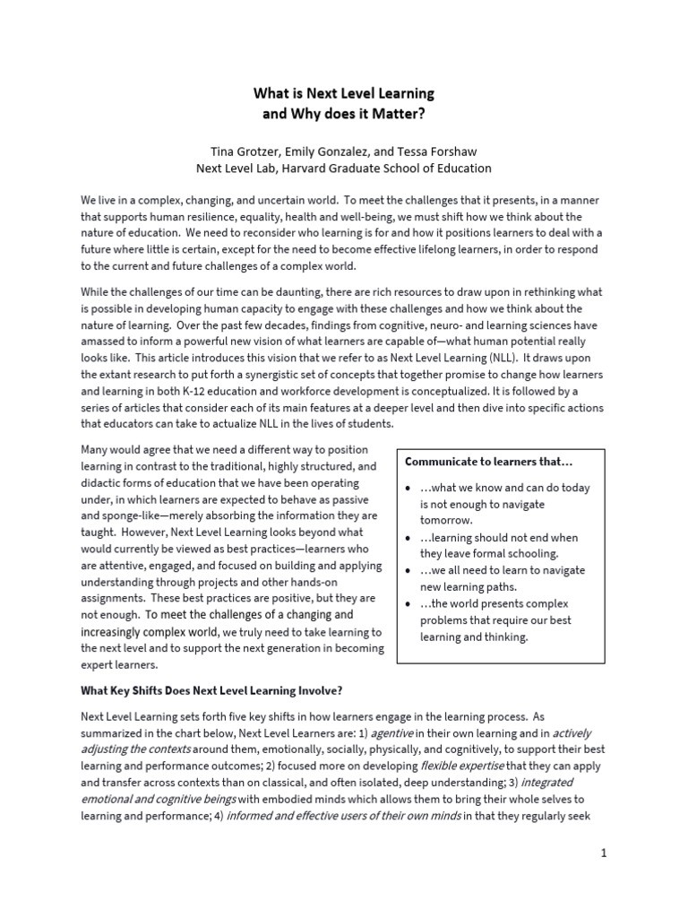 what_is_next_level_learning.fin_.july_.21 | PDF | Expert | Learning