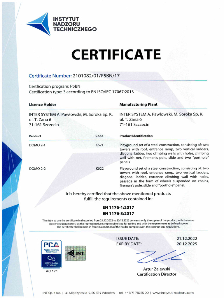 LIMAKO Domo 2 1 Certificate | PDF