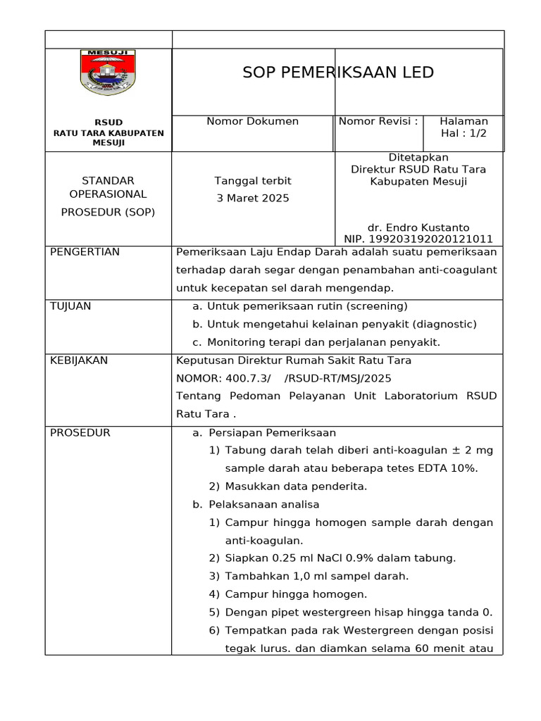 SOP Pemeriksaan LED | PDF