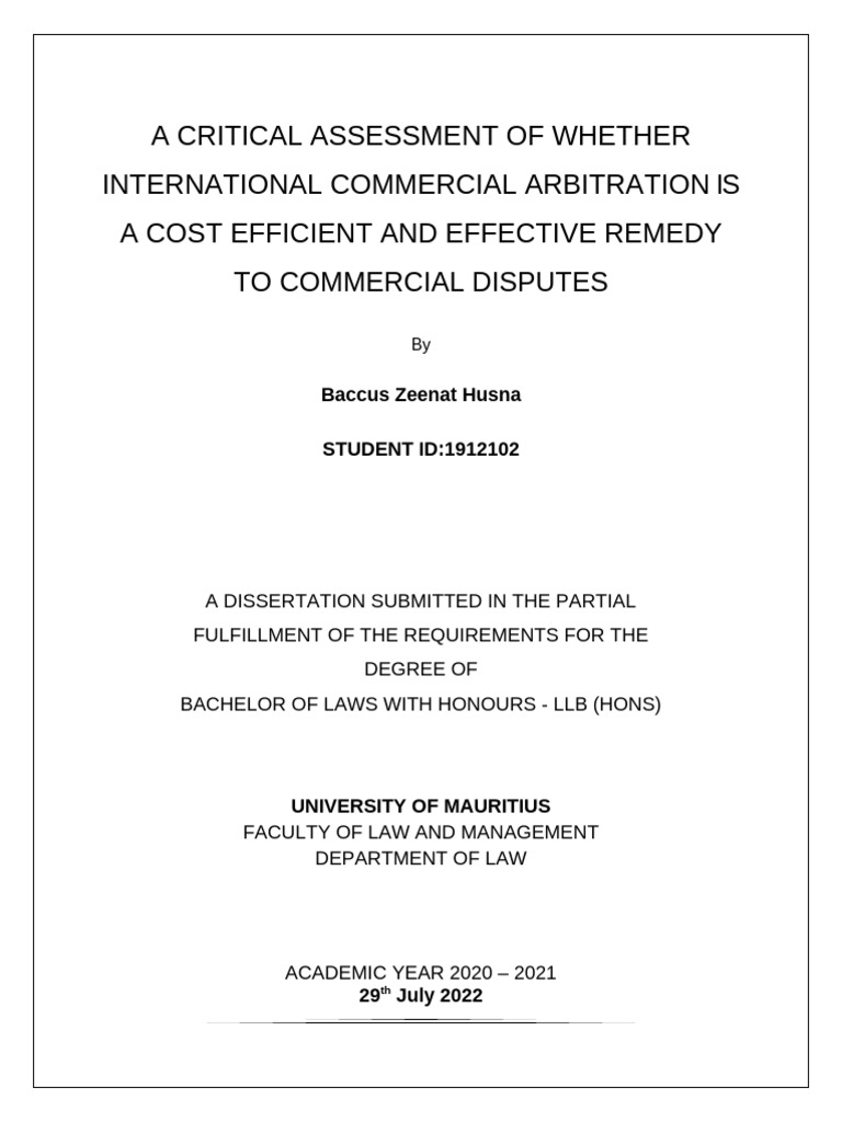 A Critical Assessment of Whether International Commercial Arbitration ...