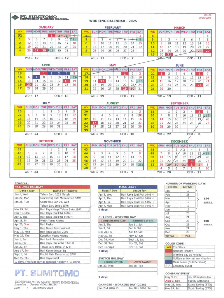 2025 Working Calendar | PDF