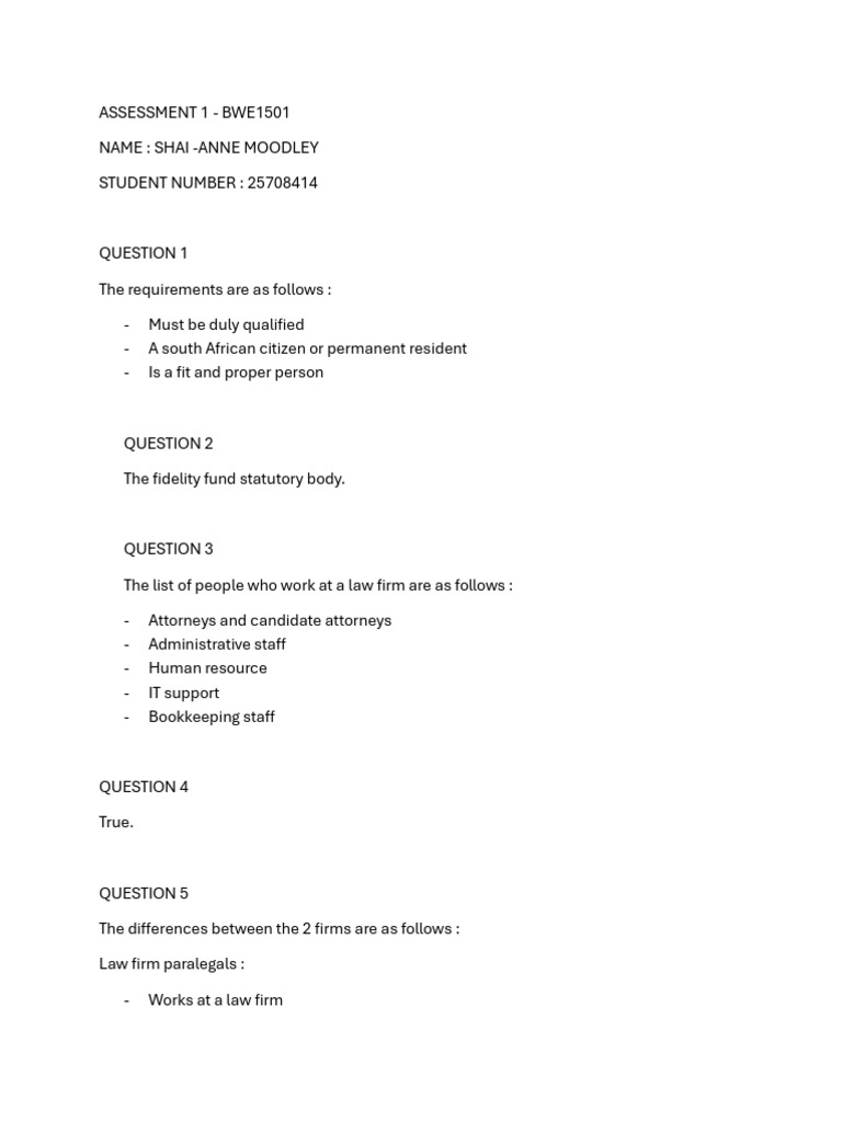 Assessment 1 - BWE1501 | PDF