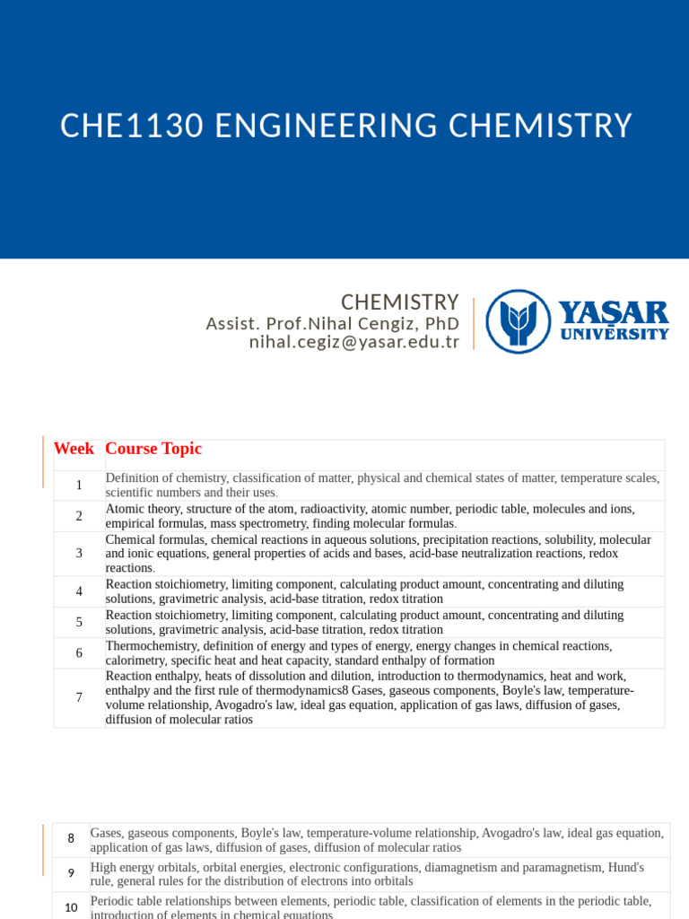 Engineering Chemistry Course Overview | PDF | Chemistry | Chemical Bond
