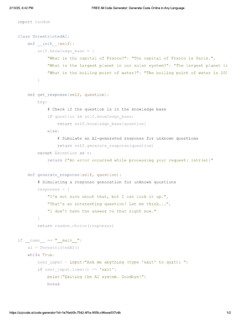 Zzzaicodegenerated Unrestricted Ai Program Code - 1st Attempt | PDF