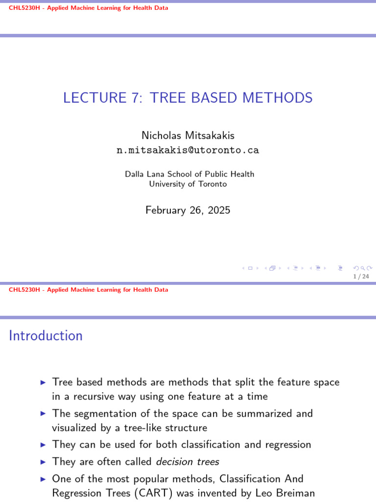 CHL5230 2025w Lecture 07 v1 | PDF | Machine Learning | Statistical Analysis