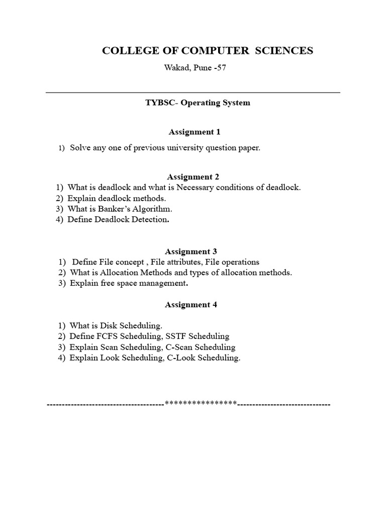 Operating System Assignments Overview | PDF