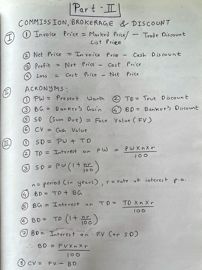 Syjc Maths Commerce Part 2 Formulas | PDF