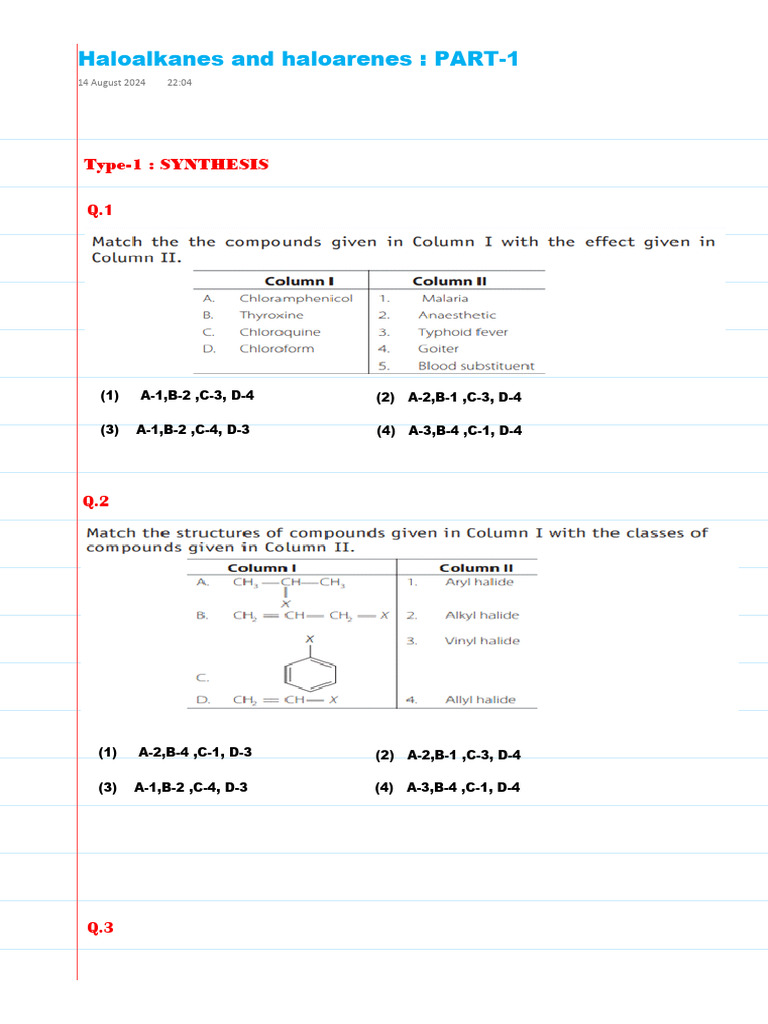 Haloalkanes and Haloarenes PART-1 | PDF