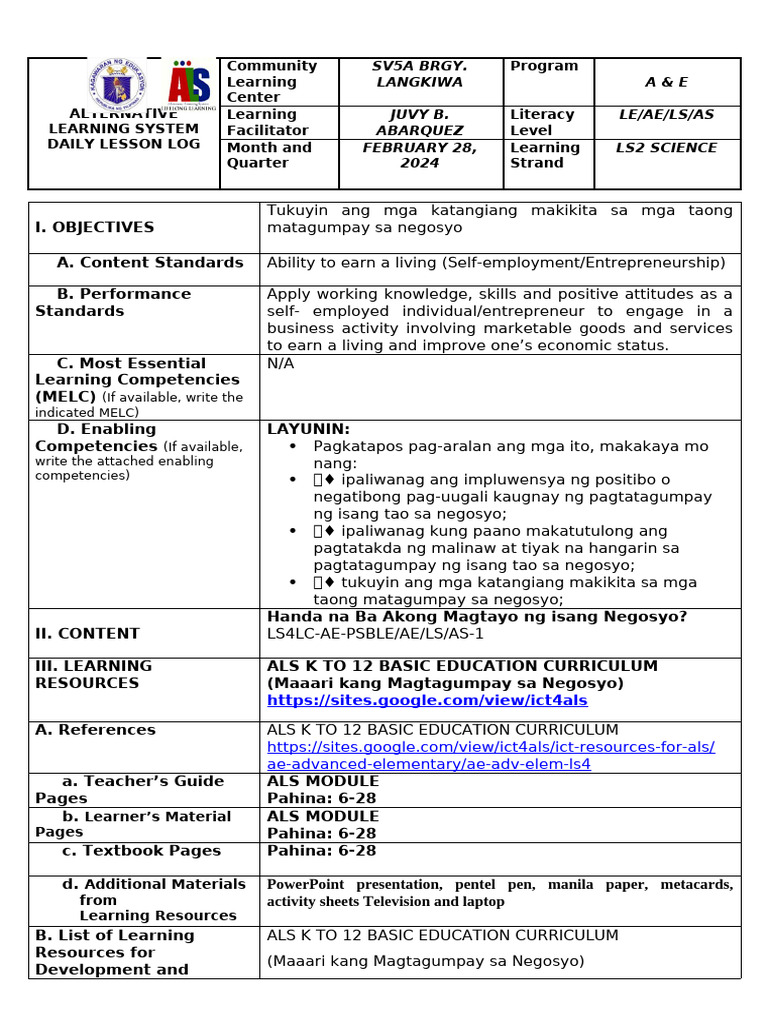For COT3 Pagnenegosyo | PDF