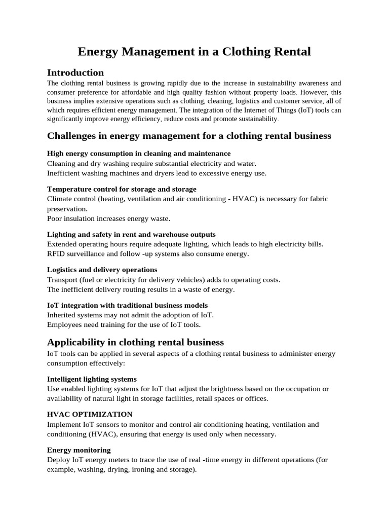 Energy Management for Clothing Rentals | PDF | Internet Of Things ...