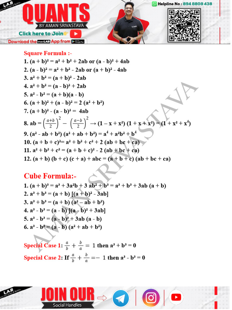Algebra Formula Sheet PDF 1 | PDF | Quadratic Equation | Mathematics