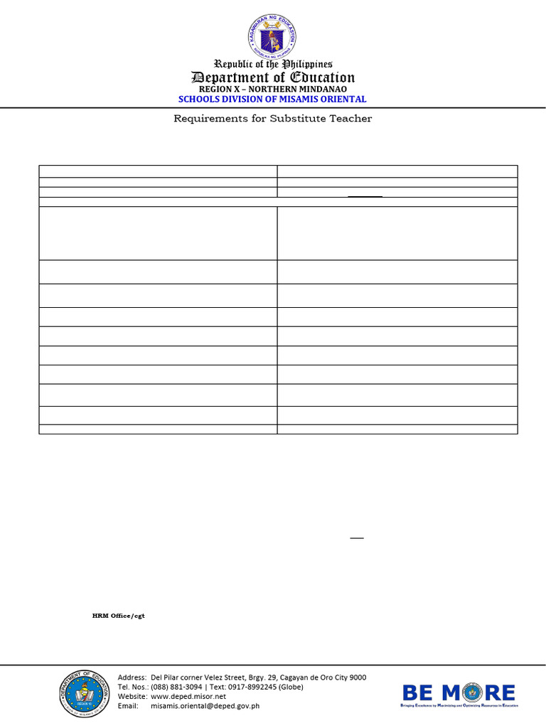 Checklist of Requirements for Substitute Teacher | PDF | Government