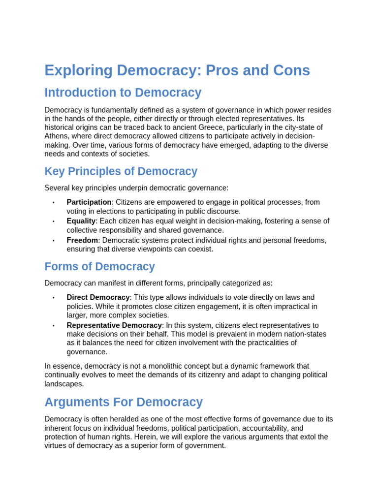Pros and Cons of Democracy Explained | PDF | Democracy | Political ...