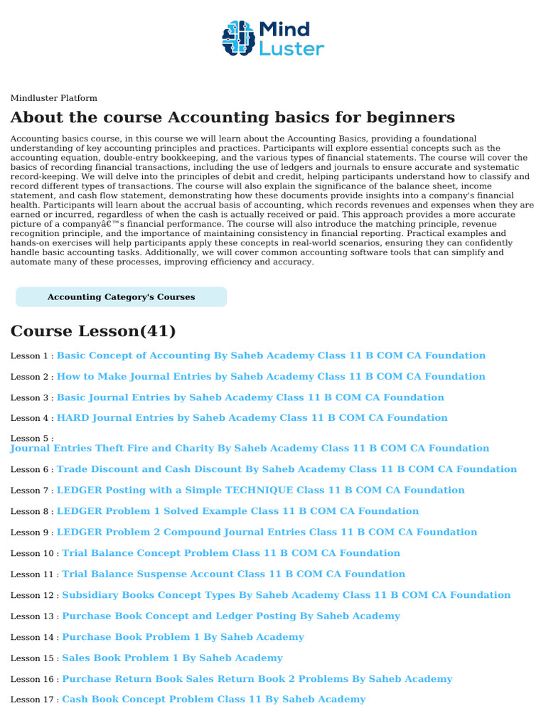 Accounting Basics For Beginners Course Content | PDF | Debits And ...