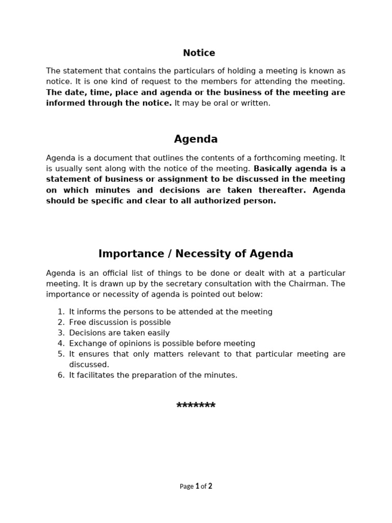 Notice and Agenda for Board Meeting | PDF