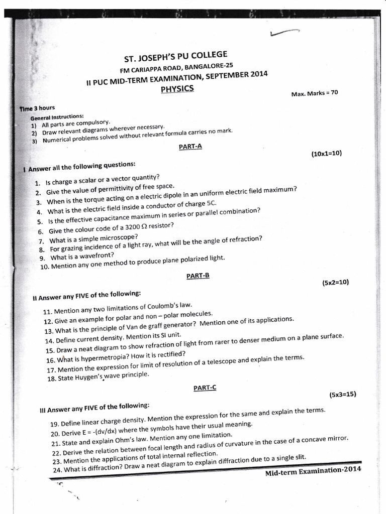 II Puc Physics Mid-Term | PDF | Electromagnetic Radiation | Optics