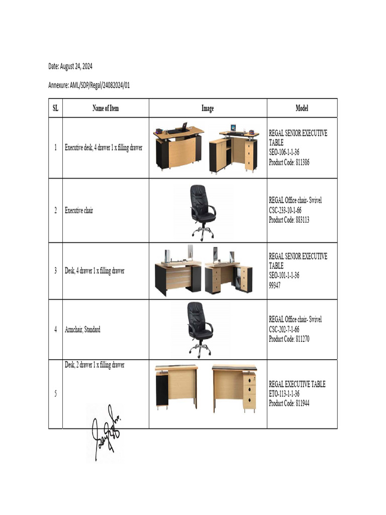 Annexure For Furniture Purchase Order - Regal | PDF | Chair | Furniture