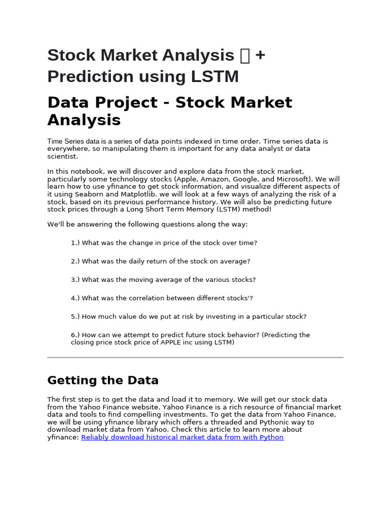 Tech Stock Market Analysis & Prediction | PDF | Stocks | Statistics