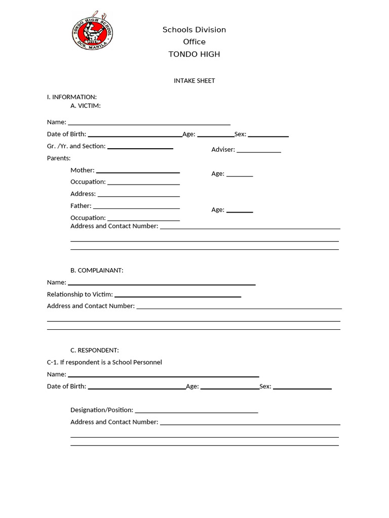 intake-sheet-form | PDF | Child Abuse | Bullying