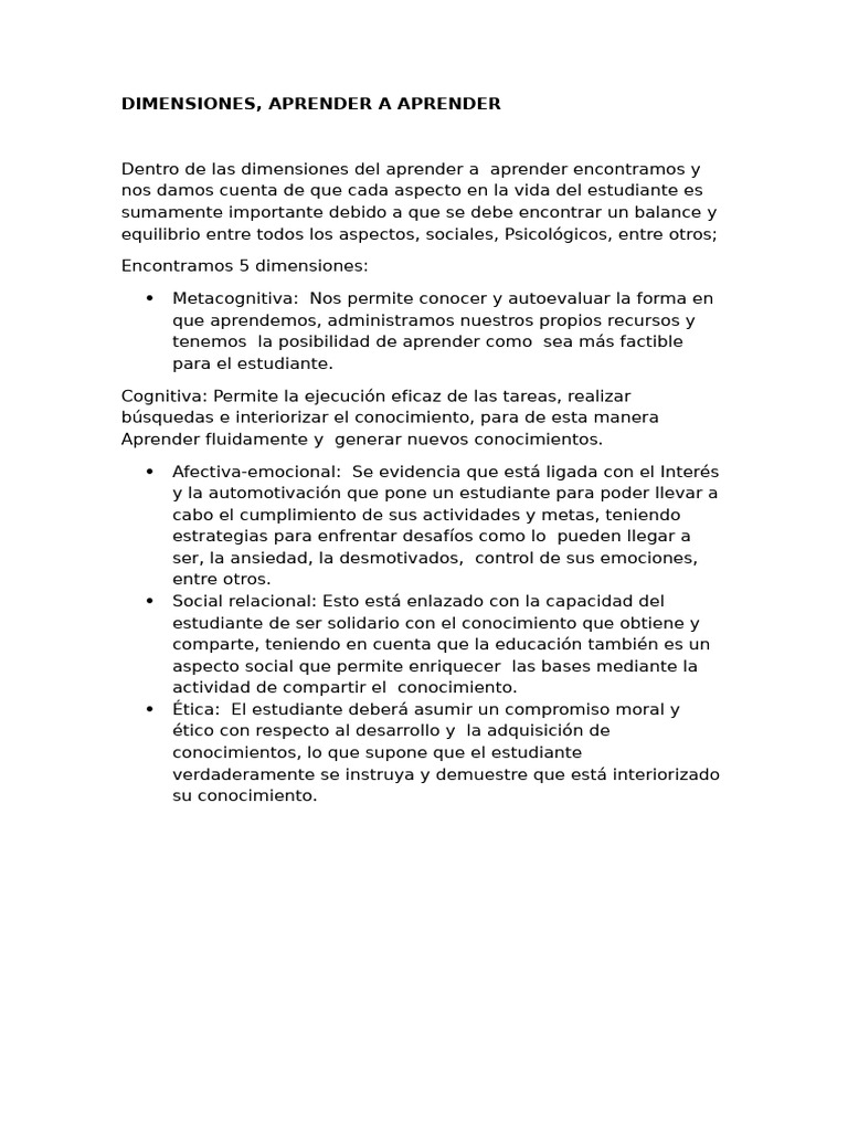 Dimensiones de Aprender A Aprender | PDF