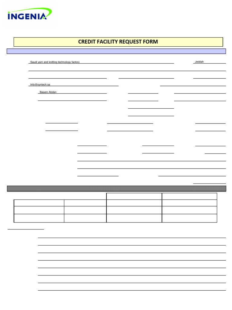 Credit Facility Request Form | PDF | Banks | Credit Bureau