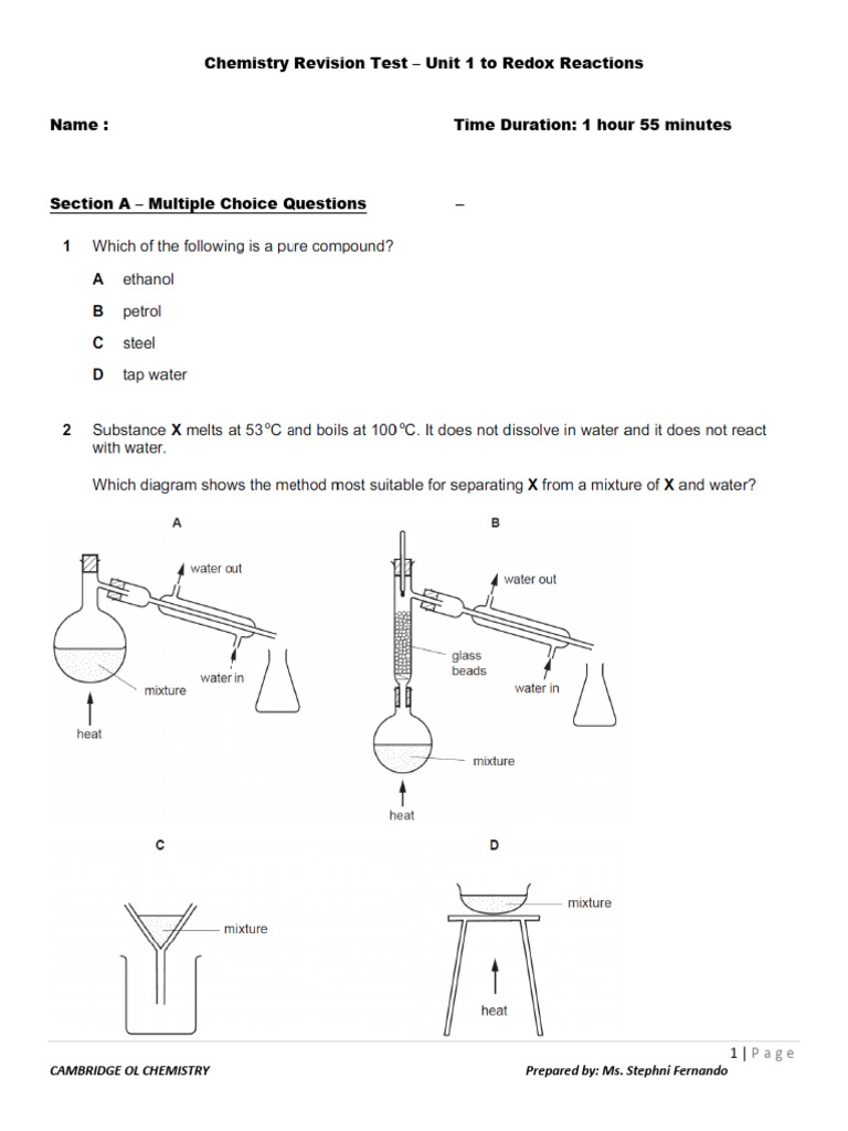 OL Unit1 To Redox Revision | PDF | Electrochemistry | Chemistry