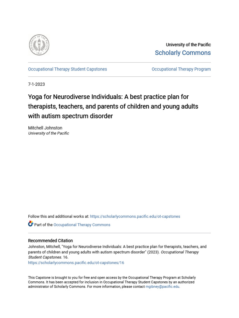 Yoga for Neurodiverse Individuals_ A best practice plan for thera | PDF | Autism | Occupational ...