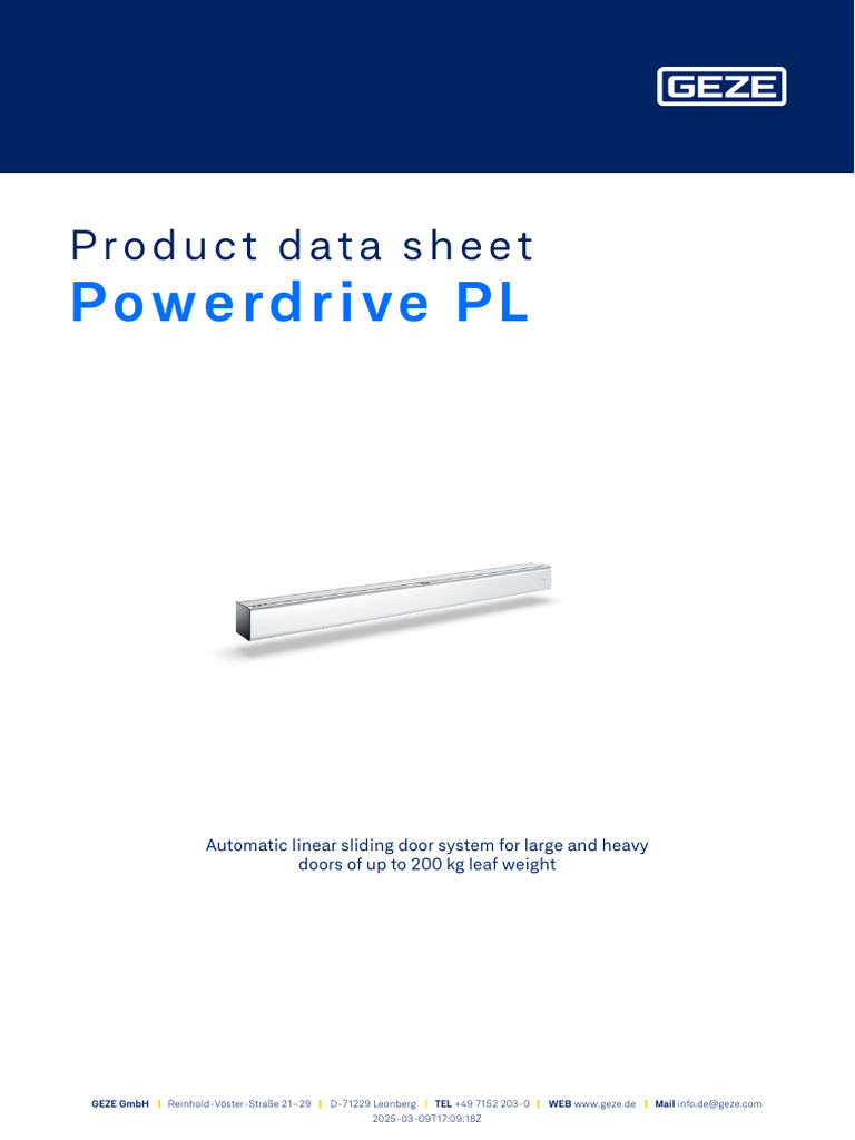 GEZE Powerdrive PL Specifications | PDF | Door | Switch