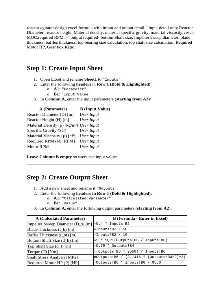 Step 1: Create Input Sheet: User Input User Input User Input User Input User Input User Input ...