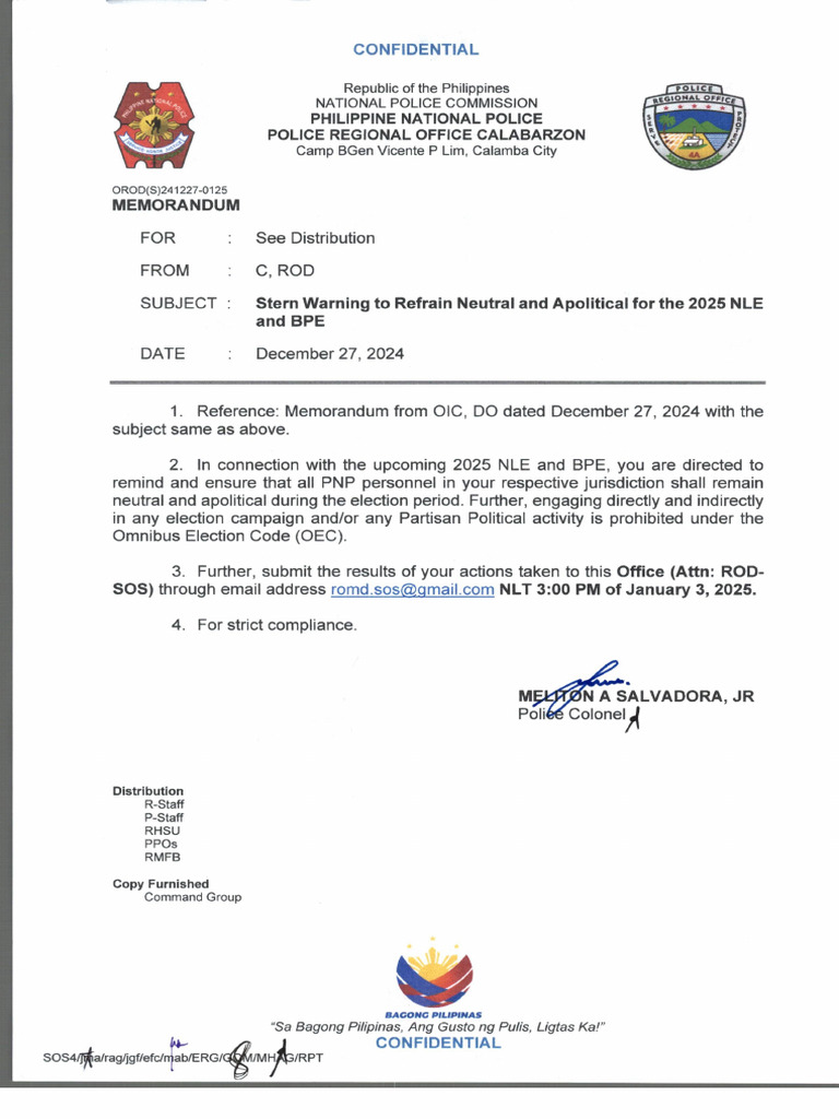 Stern Warning To Refrain Neutral and Apolitical For The 2025 NLE and ...