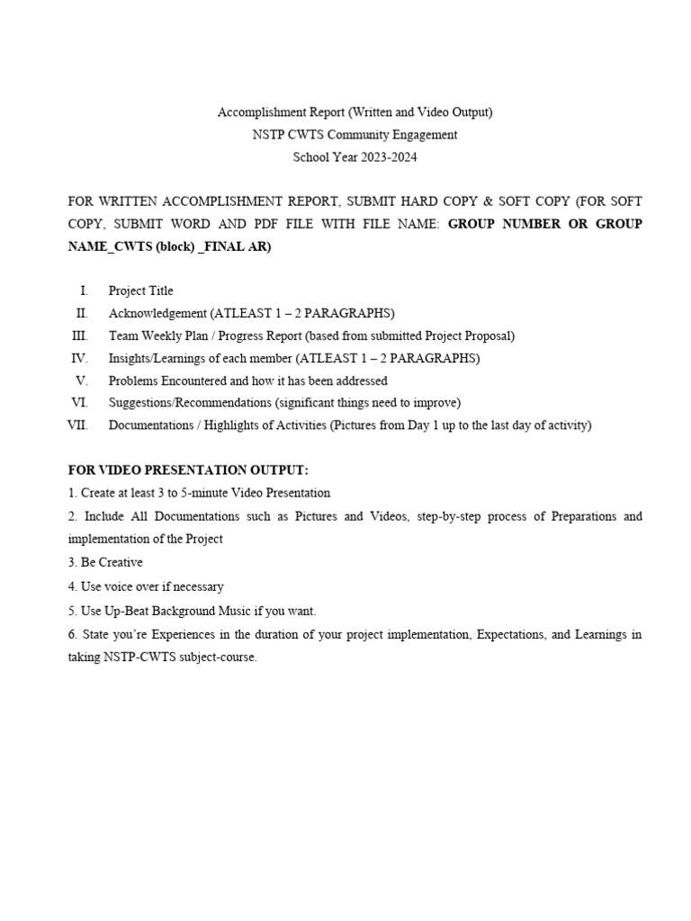 Accomplishment Report Format - NSTP Immersion | PDF