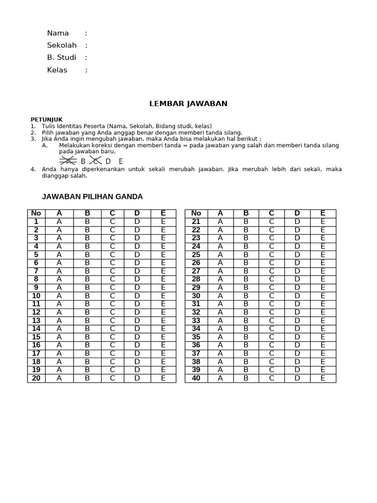Lembar Jawab Pilihan Ganda | PDF