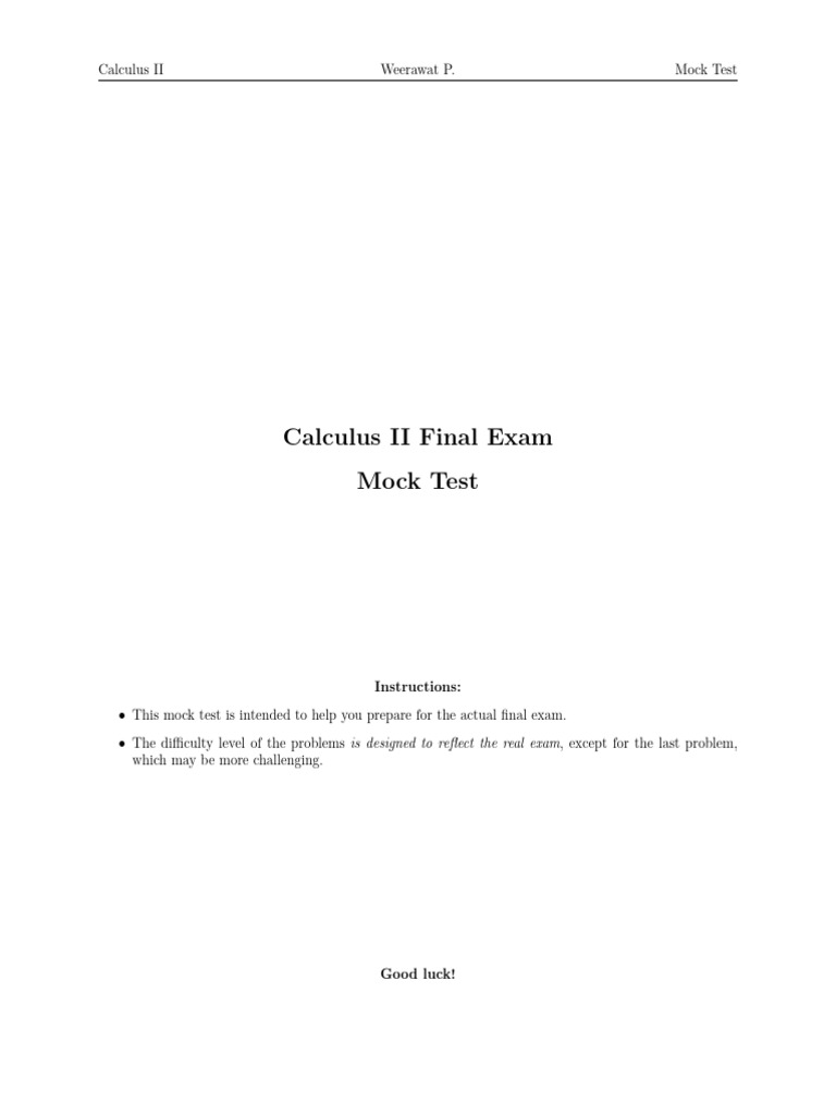 Calculus II Final Mock Test | PDF | Prime Number | Numbers
