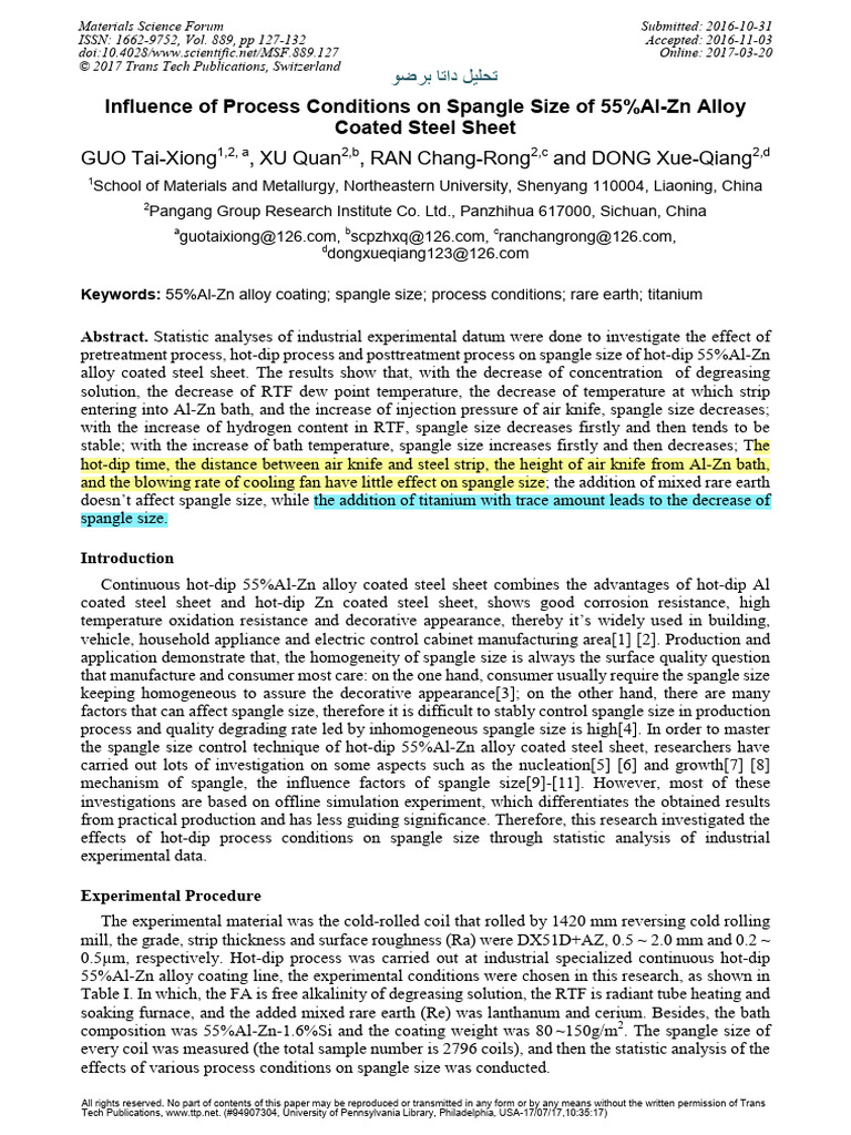Spangle Size Control in Al-Zn Coated Steel | PDF | Rolling ...