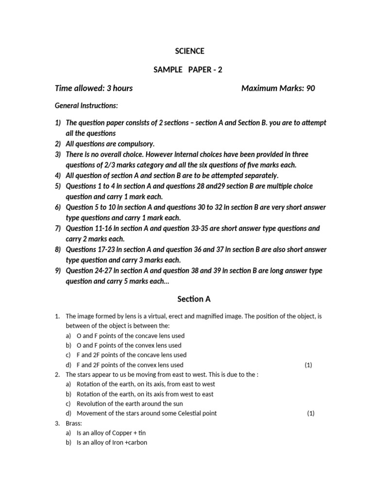 Viii-Practice Paper-Science-2 | PDF | Eye | Water