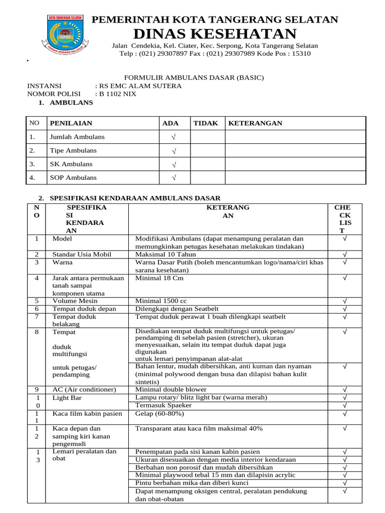 FORM MONEV Formulir Ambulans | PDF