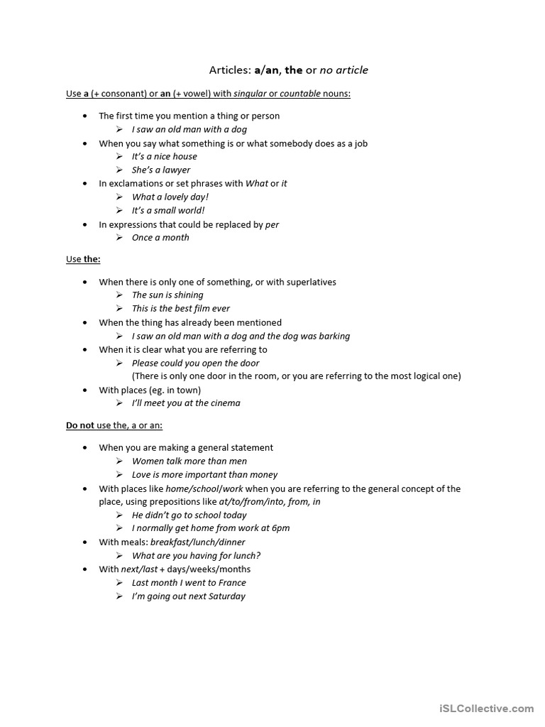 Understanding Articles: a, an, the | PDF
