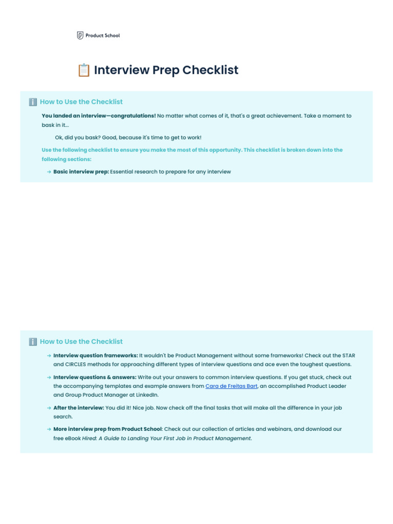 ? Interview Prep Checklist - Product School | PDF | Performance ...