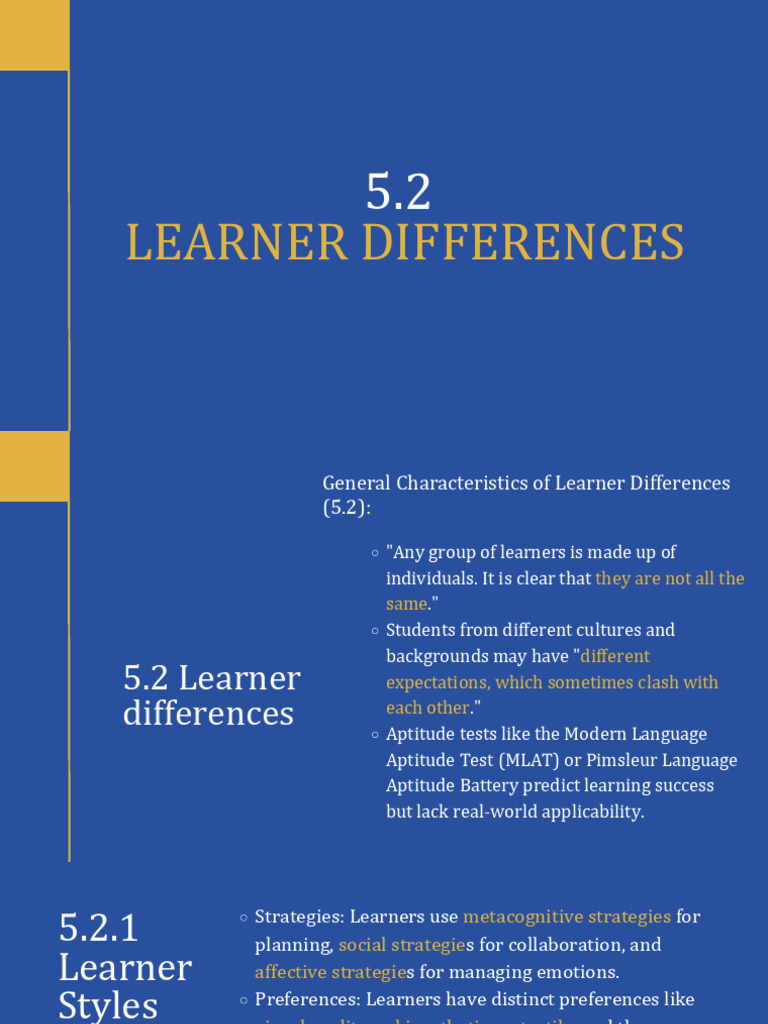 5.2-5.3 Learner differences and Motivation | PDF | Motivational | Motivation