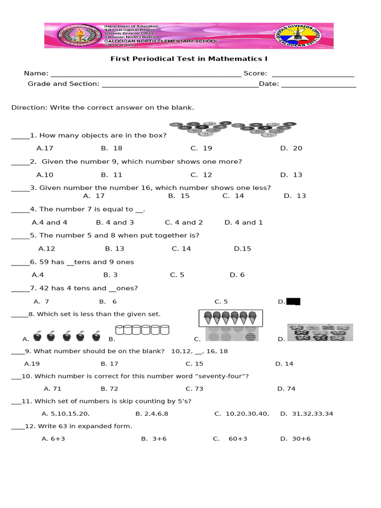 First Periodical Math Test Guide | PDF | Mathematics