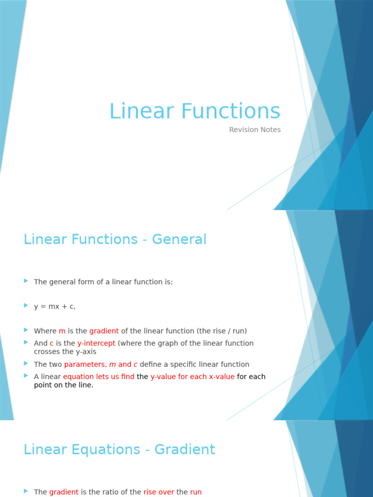 Linear Functions Revision Notes | PDF | Equations | System Of Linear ...