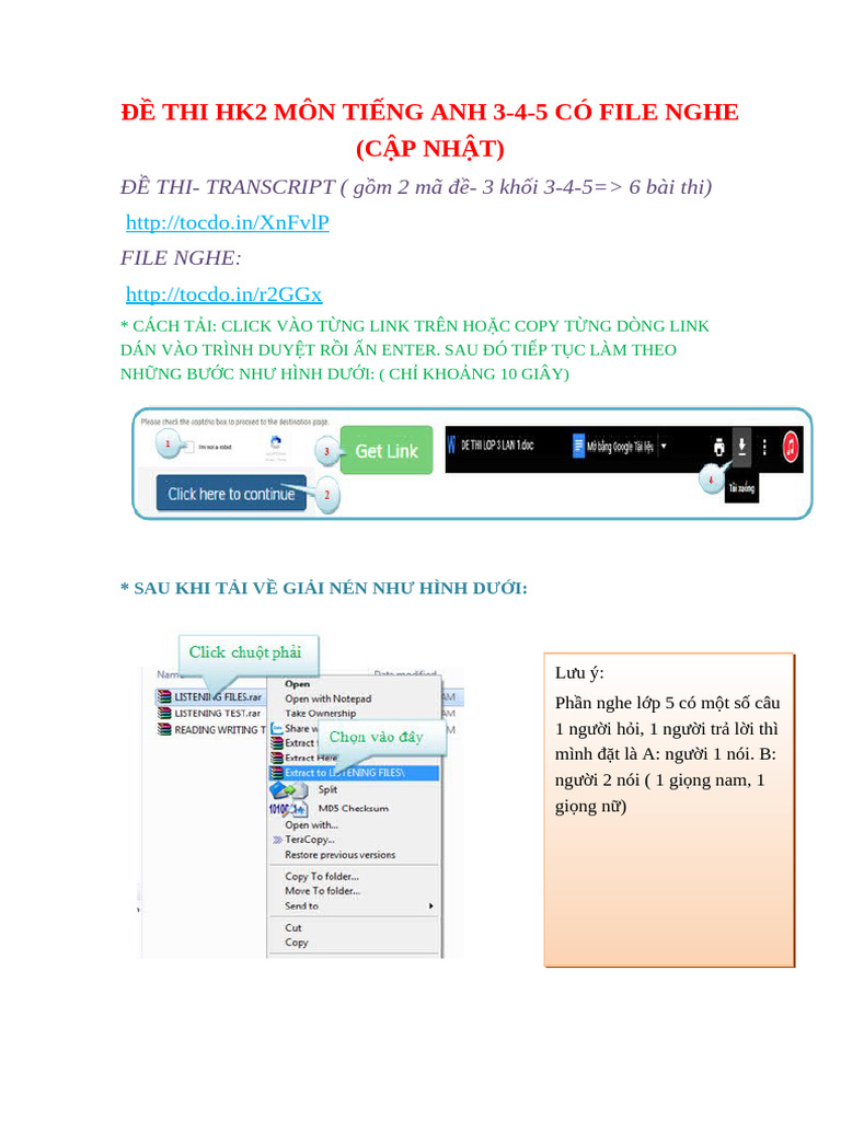 LINK TẢI ĐỀ THI HK2 MÔN TIẾNG ANH CÓ FILE NGHE | PDF