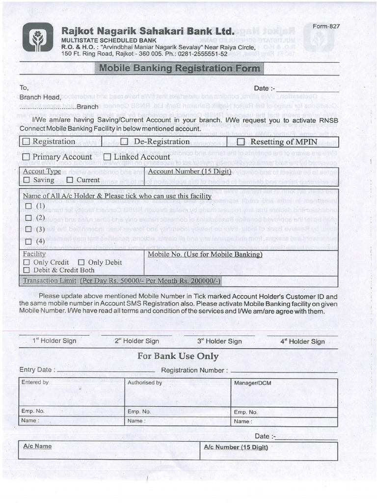 Mobile Banking Form | PDF