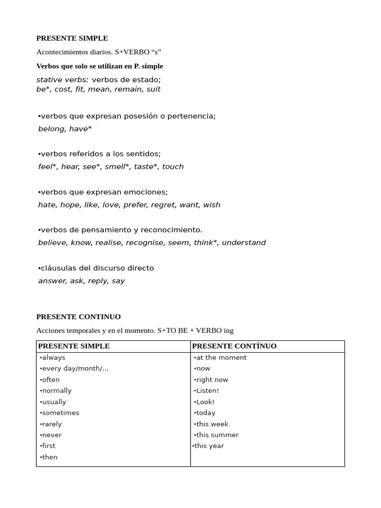 Presente Simple y Continuo | PDF